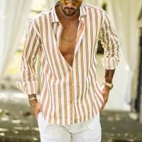 China High Quality Slim Striped Shirt Long Sleeve Large Size Color Plus Size Summer Cotton Linen Men&prime;s Shirt for sale