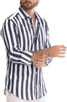 China High Quality Slim Striped Shirt Long Sleeve Large Size Color Plus Size Summer Cotton Linen Men&prime;s Shirt for sale