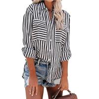 China Women Linen Cotton Vintage Streetwear Plus Size Blouses Button Birds Print Casual Striped Long Sleeve Loose Shirts for sale