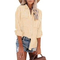 China Women Linen Cotton Vintage Streetwear Plus Size Blouses Button Birds Print Casual Striped Long Sleeve Loose Shirts for sale