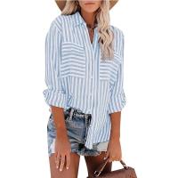 China Women Linen Cotton Vintage Streetwear Plus Size Blouses Button Birds Print Casual Striped Long Sleeve Loose Shirts for sale