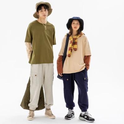 China Unisex Casual Two Long Sleeve T Shirt Men Women Spring Autumn Stitching Color Thick Cotton Tshirt All-Match Tops for sale
