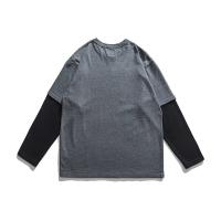 China Unisex Casual Two Long Sleeve T Shirt Men Women Spring Autumn Stitching Color Thick Cotton Tshirt All-Match Tops for sale