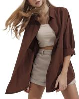 China Stylish Women&prime;s Long-Sleeved Shirt with Solid Color Button-Down Shirt for Casual Fit for sale