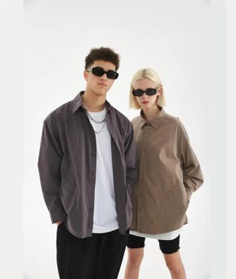 China Men Fall/Winte Custom 280GSM Cotton Shirts Loose Hip Hop Unisex Male Large Pocket Casual Shirt Streetwears for sale