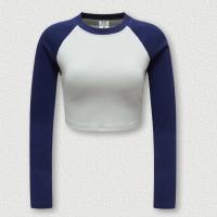 China Autumn and Winter American Retro Color Contrast Long Sleeve Short Women&prime;s T-Shirt Support Custom Logo for sale