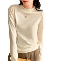 China 2023 Long-Sleeved Tight T-Shirt Spring and Autumn Thread Cotton Solid Color Suit Inside Take Half High Neck Women&prime;s Top T-Shirt for sale