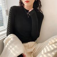 China 2023 Long-Sleeved Tight T-Shirt Spring and Autumn Thread Cotton Solid Color Suit Inside Take Half High Neck Women&prime;s Top T-Shirt for sale