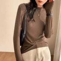 China 2023 Long-Sleeved Tight T-Shirt Spring and Autumn Thread Cotton Solid Color Suit Inside Take Half High Neck Women&prime;s Top T-Shirt for sale