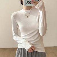 China 2023 Long-Sleeved Tight T-Shirt Spring and Autumn Thread Cotton Solid Color Suit Inside Take Half High Neck Women&prime;s Top T-Shirt for sale