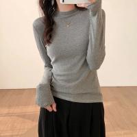 China 2023 Long-Sleeved Tight T-Shirt Spring and Autumn Thread Cotton Solid Color Suit Inside Take Half High Neck Women&prime;s Top T-Shirt for sale