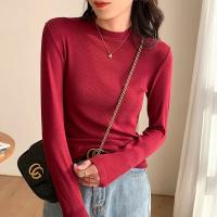 China 2023 Long-Sleeved Tight T-Shirt Spring and Autumn Thread Cotton Solid Color Suit Inside Take Half High Neck Women&prime;s Top T-Shirt for sale