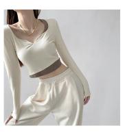 China Spice Girl Two-Piece Patchwork Color Small V-Neck Long-Sleeved T-Shirt Women&prime;s Spring Slim Show Short Crop Top for sale