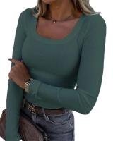 China Intimate Stretch Leggings Solid Color Square Collar Top Women&prime;s T-Shirt for sale