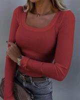 China Intimate Stretch Leggings Solid Color Square Collar Top Women&prime;s T-Shirt for sale