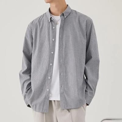 China Men&prime;s 2023 Spring and Autumn New Business Lapel Shirt Men&prime;s Striped Cardigan Long-Sleeved Casual Men&prime;s Shirt for sale