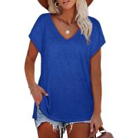 China Women Solid Color Split V-Neck Ladies Short Sleeve Comfortable for sale