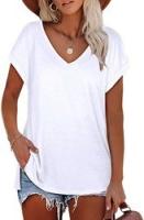 China Women Solid Color Split V-Neck Ladies Short Sleeve Comfortable for sale