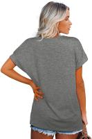 China Women Solid Color Split V-Neck Ladies Short Sleeve Comfortable for sale