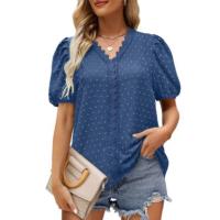 China Female Tops and T-Shirt Custom Cotton Lace Shirt Short Sleeve Compression Embroidered Shirt for sale
