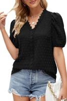 China Female Tops and T-Shirt Custom Cotton Lace Shirt Short Sleeve Compression Embroidered Shirt for sale