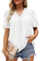 China Female Tops and T-Shirt Custom Cotton Lace Shirt Short Sleeve Compression Embroidered Shirt for sale
