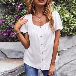 China 2023 Summer Manufacturer Wholesale Square Neck Solid Color Shirt White Women Chiffon High-Quality Shirt for sale