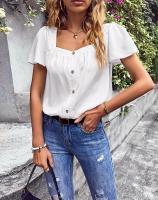 China 2023 Summer Manufacturer Wholesale Square Neck Solid Color Shirt White Women Chiffon High-Quality Shirt for sale