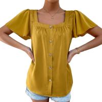 China 2023 Summer Manufacturer Wholesale Square Neck Solid Color Shirt White Women Chiffon High-Quality Shirt for sale