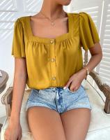 China 2023 Summer Manufacturer Wholesale Square Neck Solid Color Shirt White Women Chiffon High-Quality Shirt for sale