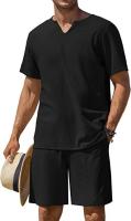 China Customised Logo Casual Beach Shorts 2 Pieces Men Henley Shirt for sale