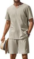 China Customised Logo Casual Beach Shorts 2 Pieces Men Henley Shirt for sale