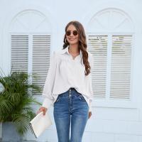 China Chiffon White Ruffle Shirt Autumn Spring Hooded Collar Women Trucksuit for sale