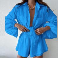 China Solid Color Summer Casual Suit Fashion Flounces Shorts Shirt Suit for sale