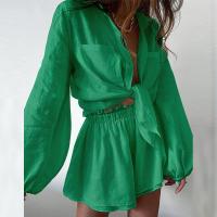 China Solid Color Summer Casual Suit Fashion Flounces Shorts Shirt Suit for sale