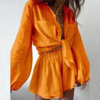 China Solid Color Summer Casual Suit Fashion Flounces Shorts Shirt Suit for sale