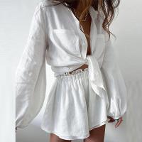 China Solid Color Summer Casual Suit Fashion Flounces Shorts Shirt Suit for sale