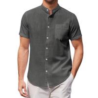 China Slim Fit Men Cotton T Shirts Standing Collar Cotton Linen Shirt for sale