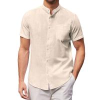China Slim Fit Men Cotton T Shirts Standing Collar Cotton Linen Shirt for sale