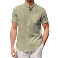 China Slim Fit Men Cotton T Shirts Standing Collar Cotton Linen Shirt for sale