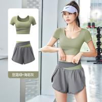 China Summer Patchwork Yoga Suit Outdoor Fitness Suit Nude Feeling Traceless Sports Suit Breathable Slim Suit for sale
