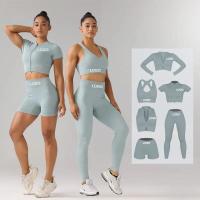 China Ribbed Zipper Women Gym Set 6 Piece Seamless Activewear Plain Dyed for sale