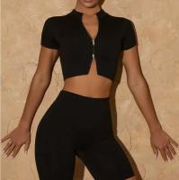 China Natural Color Sports Wear Clothing Ribbed Yoga Set Zipper Activewear Suit for sale