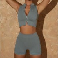 China Natural Color Sports Wear Clothing Ribbed Yoga Set Zipper Activewear Suit for sale