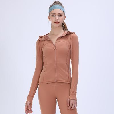 China Autumn/Winter Hooded Jacket Top Yoga Coat Long Sleeved Slim Fit Sports Fitness Wear for Women for sale