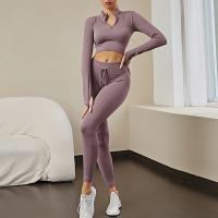 China Sports Knit Two-Piece Set Europe and The United States New Hip Lift Elastic Fitness Cross-Border Spring and Autumn Seamless Yoga Suit Women for sale