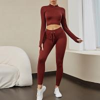 China Sports Knit Two-Piece Set Europe and The United States New Hip Lift Elastic Fitness Cross-Border Spring and Autumn Seamless Yoga Suit Women for sale