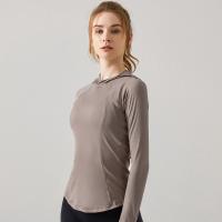 China New Long-Sleeved Fitness Wear Women Hooded Sports Smock Morning Running Training Clothes Thin Quick-Drying Yoga Clothes Top for sale