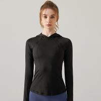 China New Long-Sleeved Fitness Wear Women Hooded Sports Smock Morning Running Training Clothes Thin Quick-Drying Yoga Clothes Top for sale