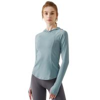 China New Long-Sleeved Fitness Wear Women Hooded Sports Smock Morning Running Training Clothes Thin Quick-Drying Yoga Clothes Top for sale